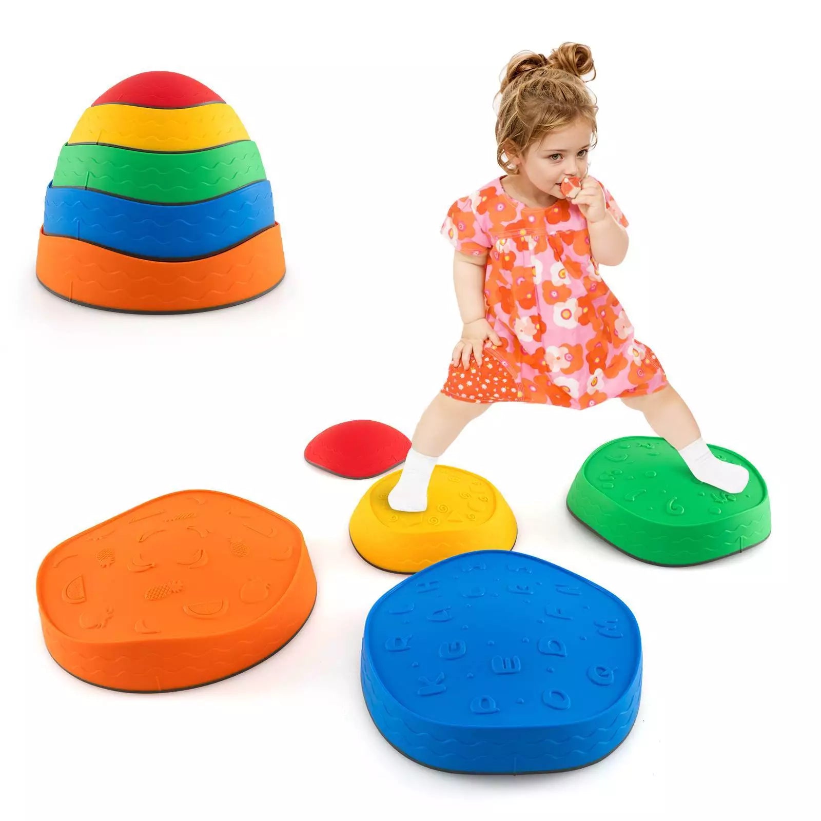 5PCS Kids Stepping Stones Stackable Balance River Stone Set with Non-S ...